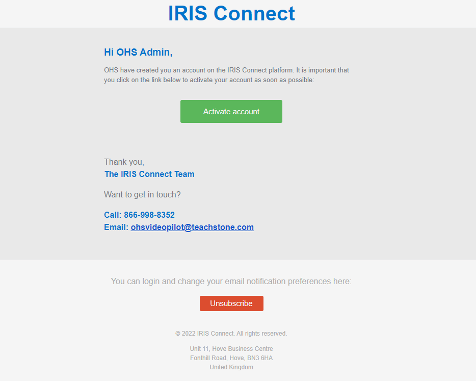 Activate your Account – OHS Support Hub